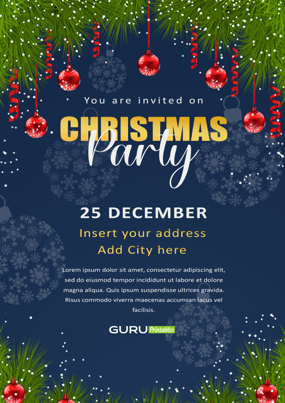 Christmas Party Invitation Template - Guru Printables