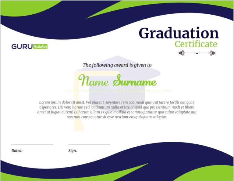 Printable Graduation Certificate Template - Guru Printables