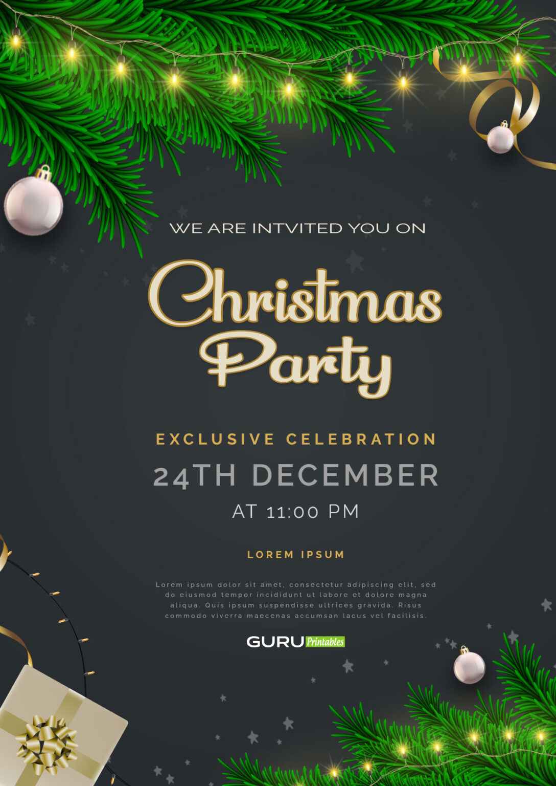 Realistic Christmas Invitation Design - Guru Printables
