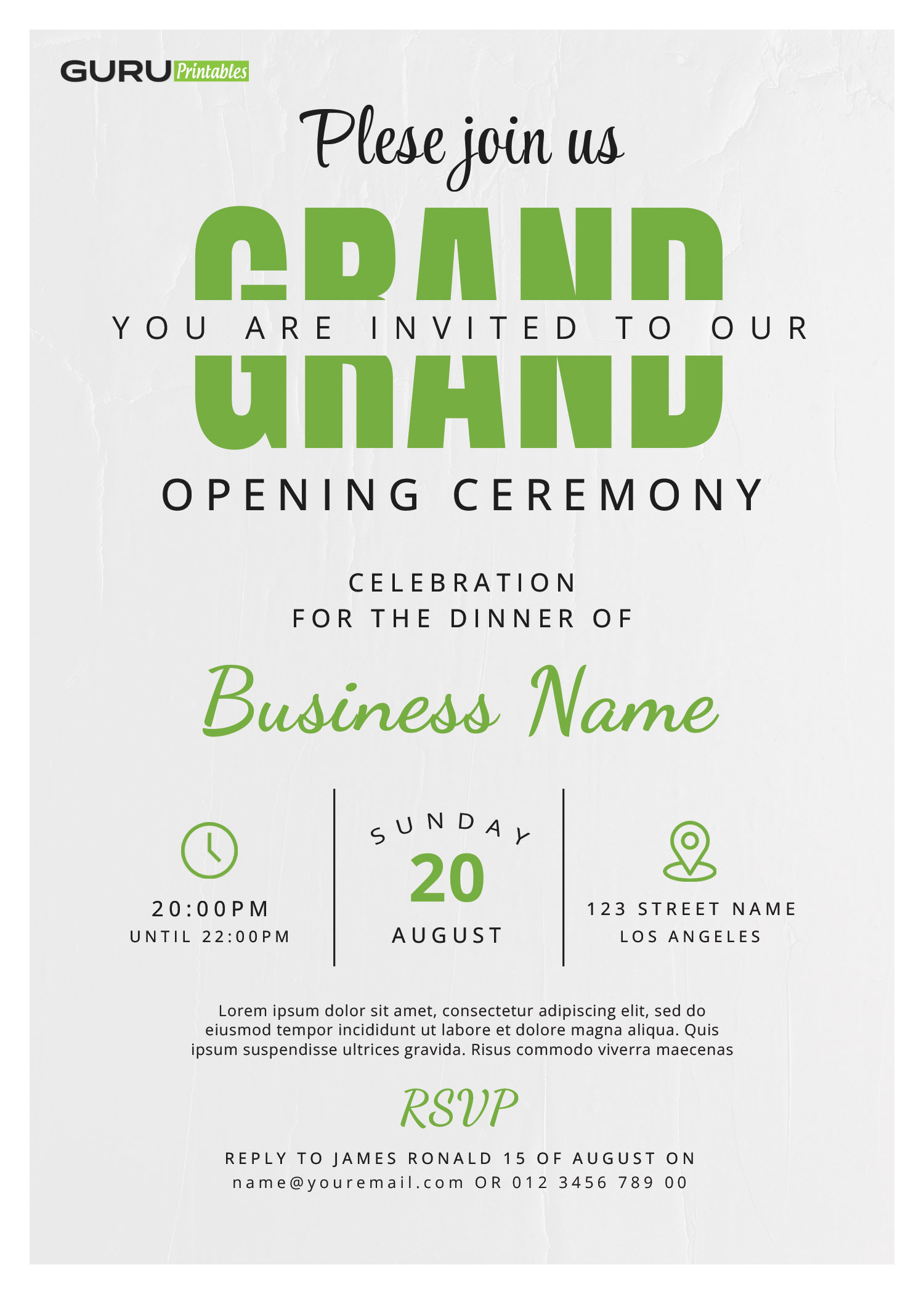 Minimalist Business Grand Opening Invitation Design - Guru Printables