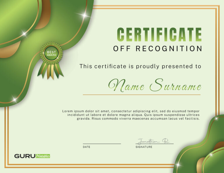 Trendy Certificate of Recognition Template - Guru Printables