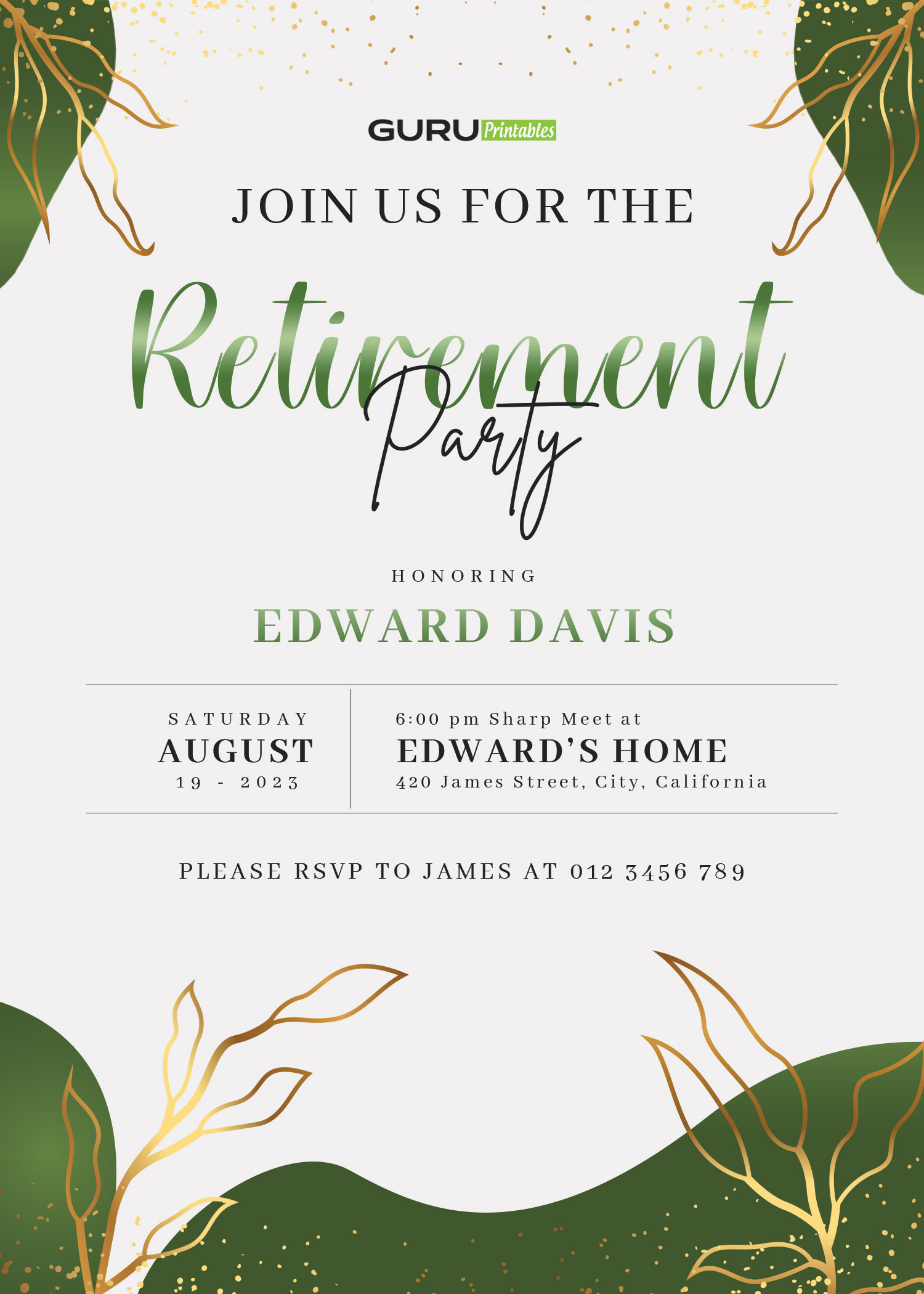 Editable Retirement Party Invitation Template - Guru Printables