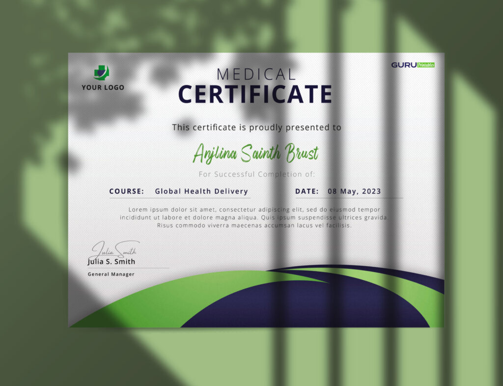 Printable Medical Certificate Template - Guru Printables