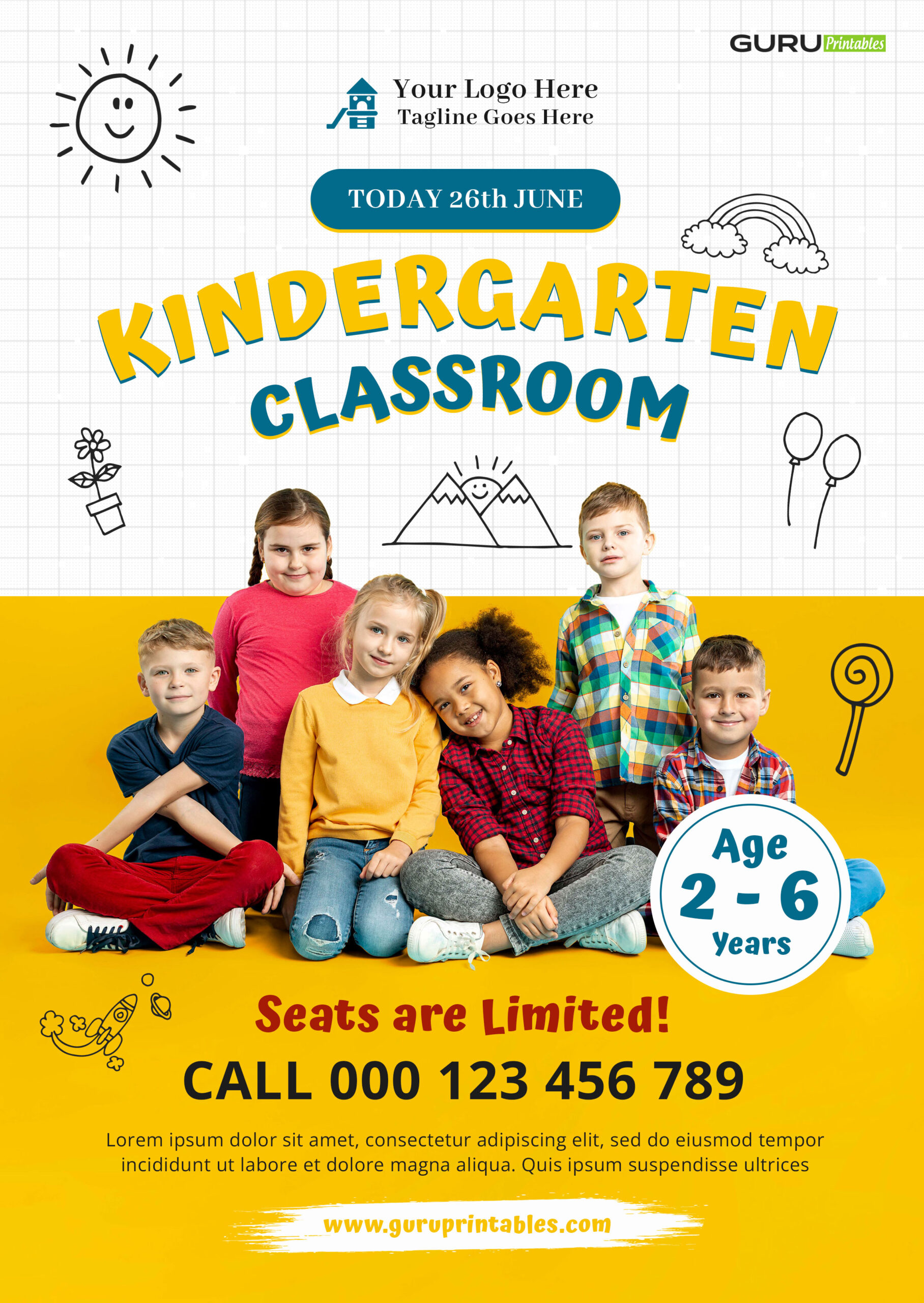 Kindergarten Flyer Template - Guru Printables