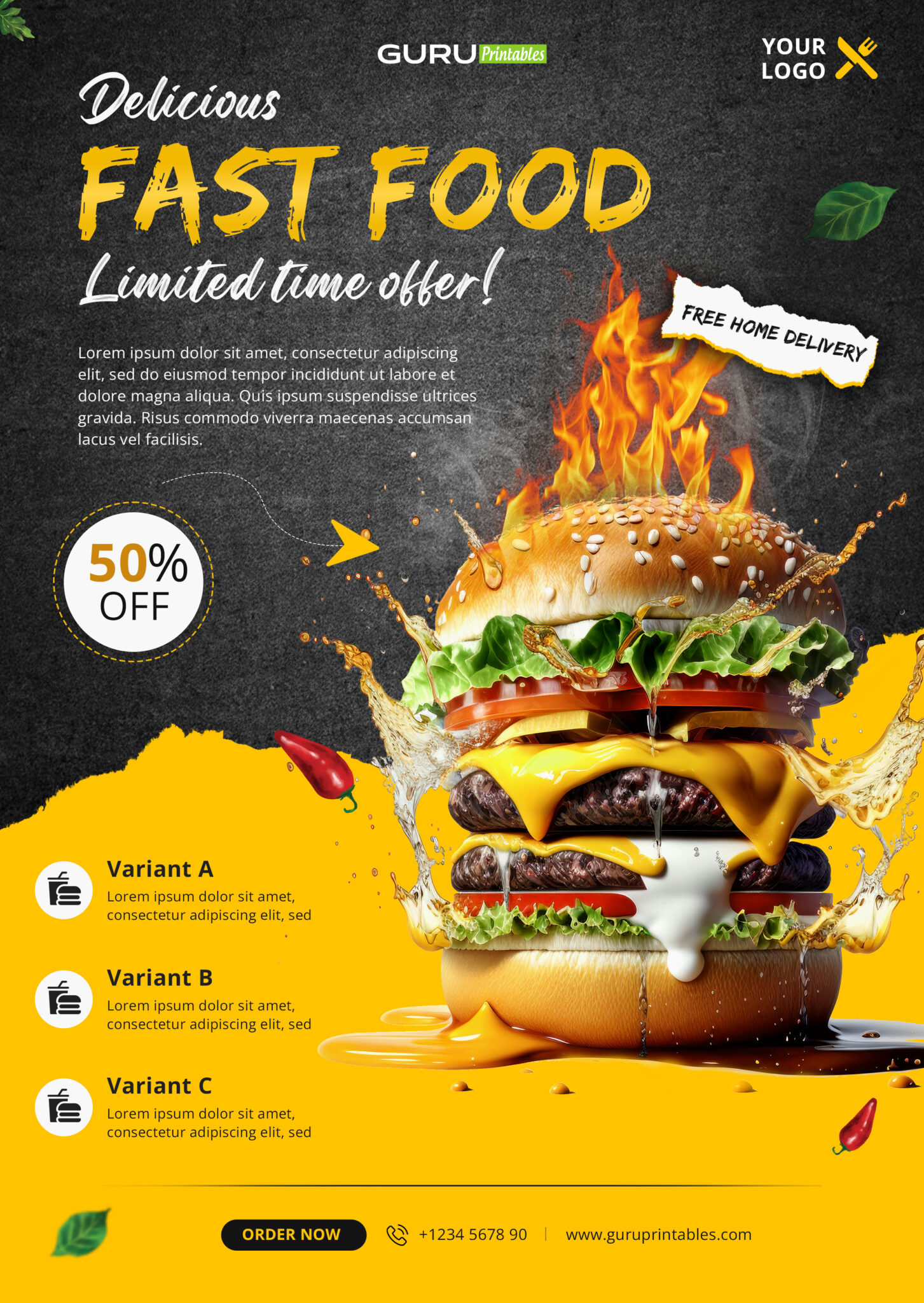 Modern Fast Food Flyer Design - Guru Printables
