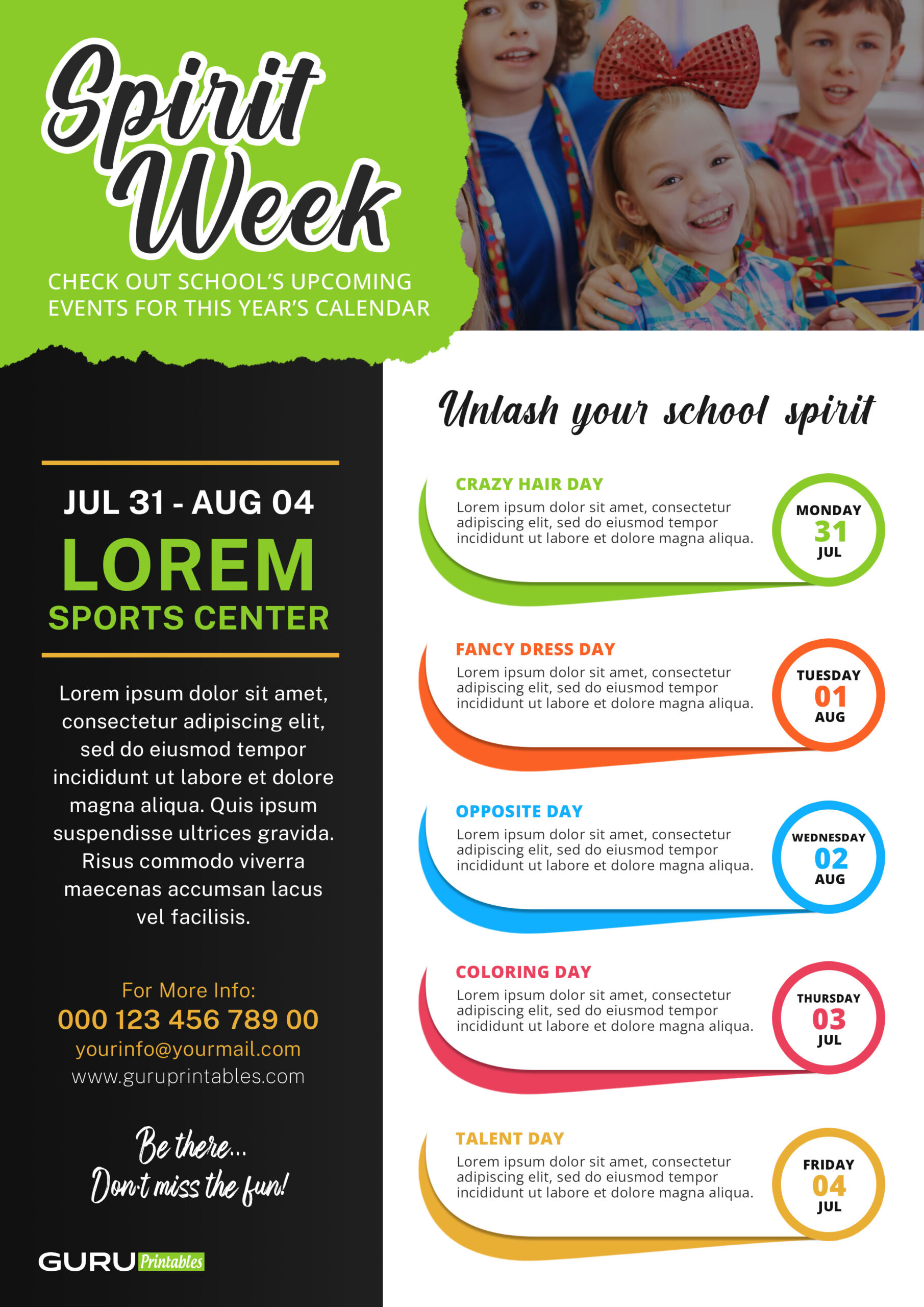 Spirit Week Flyer Templates Archives - Guru Printables